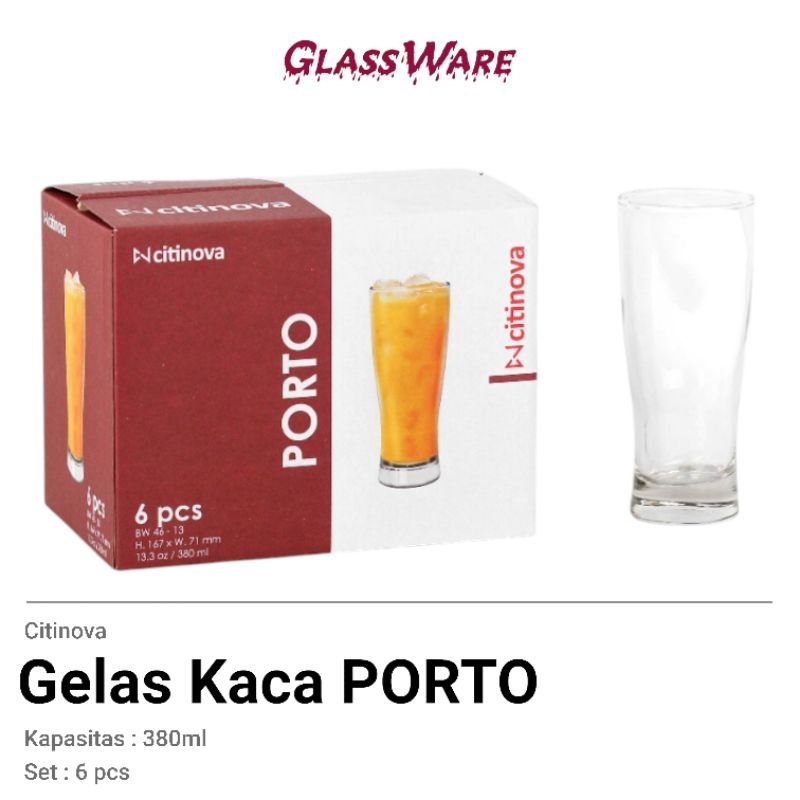 Jual ( 6 PCS ) Gelas Kaca Porto 380 ml / Gelas Set Isi 6 / Gelas Jus ...