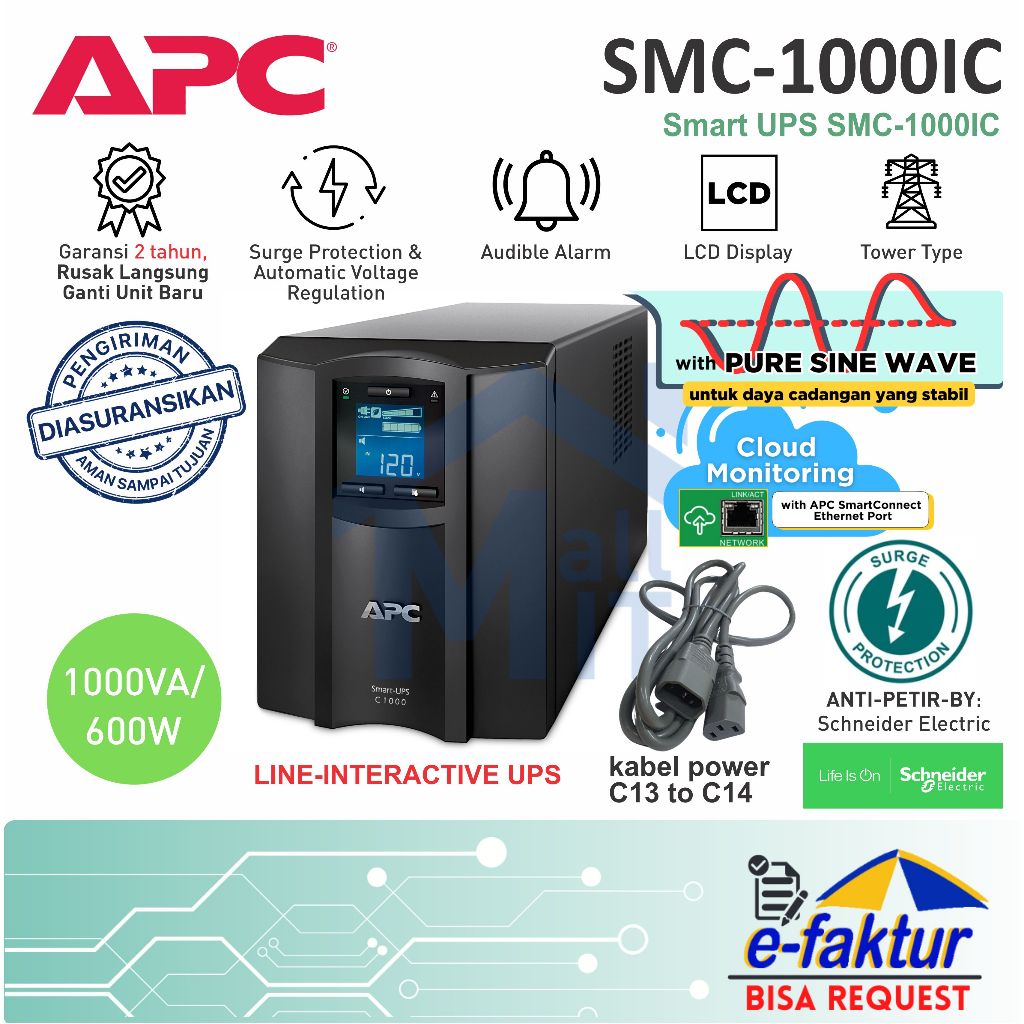 Jual MALLIT APC Ups Smart UPS 1Kva SMC1000IC SMC1000 SMC-1000IC 1000VA 600W Smart-UPS C LCD 230V ...