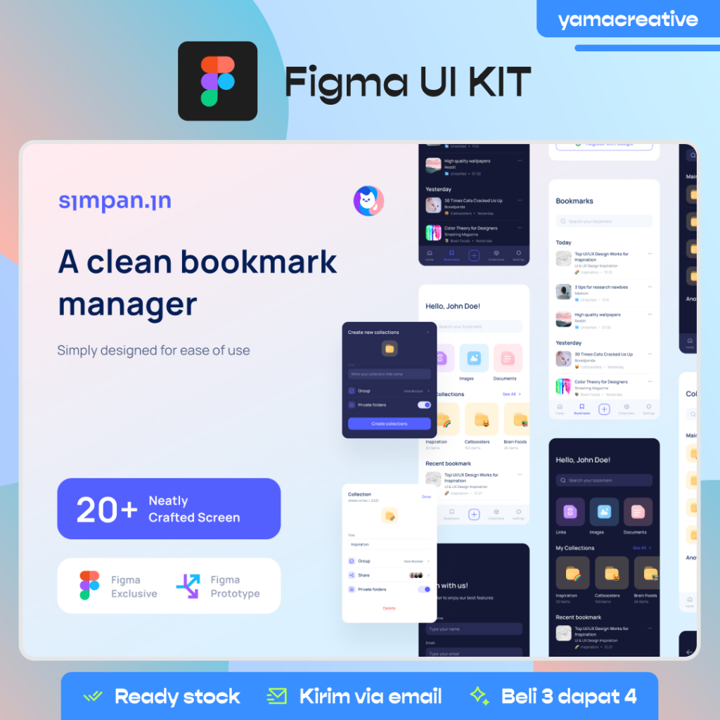 Jual Bookmark Manager 50+ Screen - Light and Dark Mode - Premium Figma ...