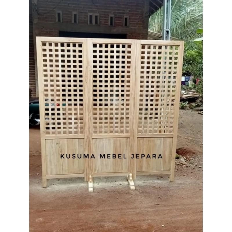 Jual Partisi Sketsel Penyekat Ruangan Minimalis Motif Geometri Kayu ...