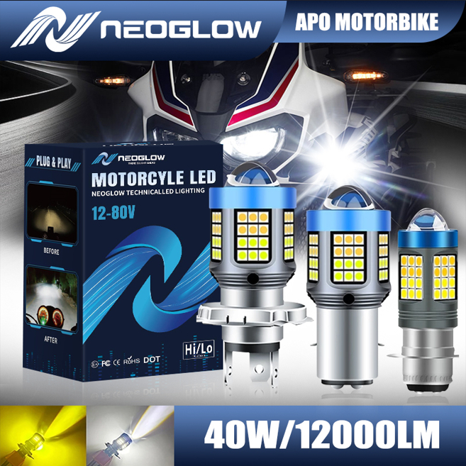 Jual NEOGLOW 1PC Lampu LED sepeda motor H4 H6 P15D lampu depan 40W ...