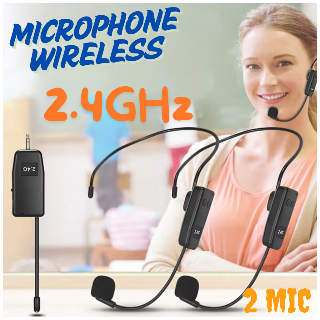 Jual PROMO Microphone Wireless clip on Bando Imam Masjid Tanpa Kabel 2.4GHz Headset 2 PCS with ...