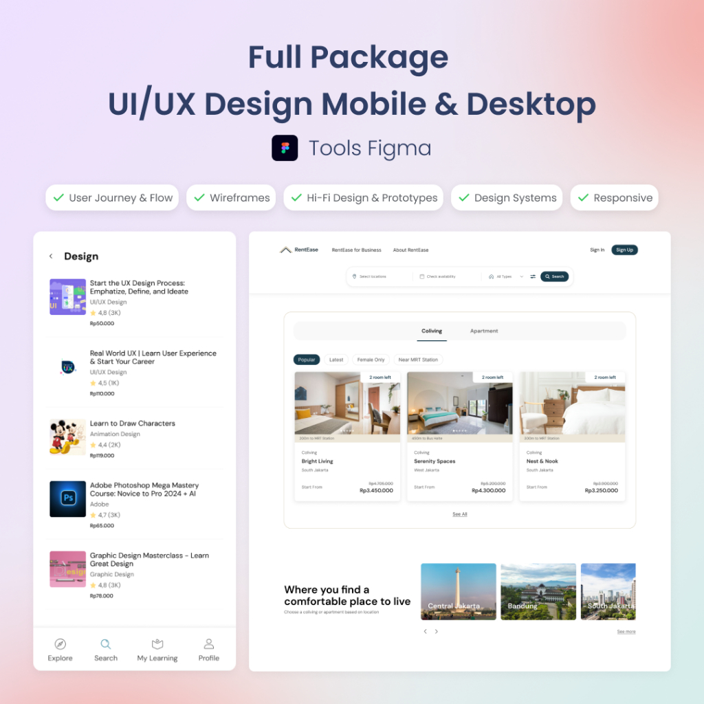 Jual Full Package Desain UI/UX Mobile & Desktop Website dengan Figma | UI/UX Design - Wireframe ...