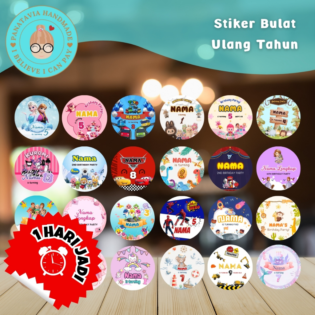 Jual Stiker Ulang Tahun Bulat Lembaran A3+ | Stiker Yaumul Milad Anak ...