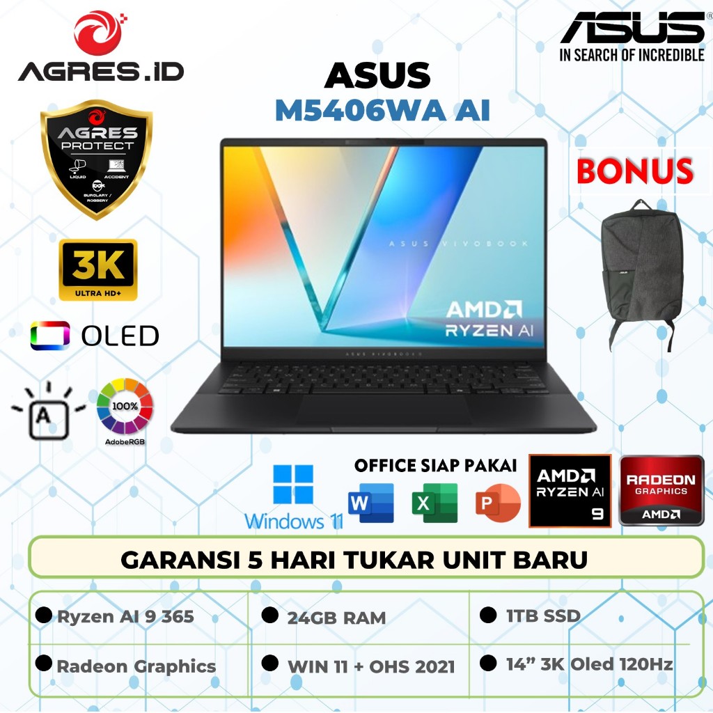 Jual Laptop Asus Vivobook S14 Oled M5406WA Ryzen AI 9 365 Ram 24GB Ssd ...