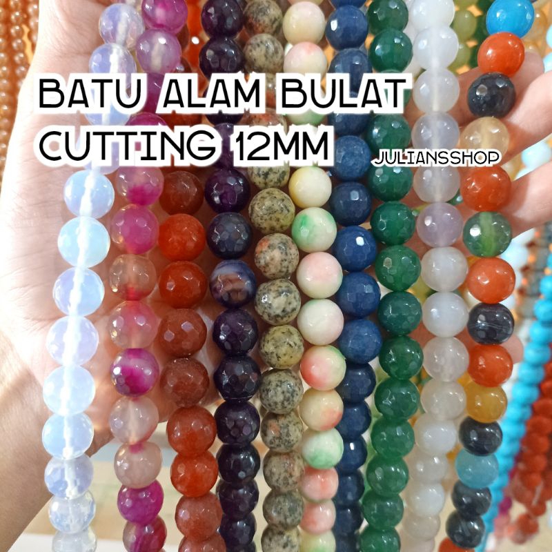 Jual 1/2 String Manik 12mm Batu Alam Natural Bulat Segi/Cutting Mote ...