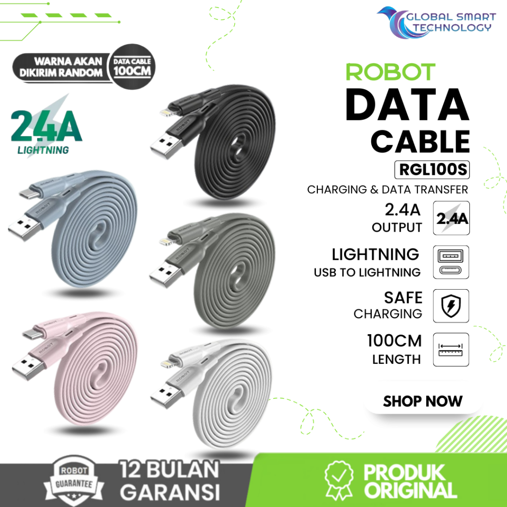 Jual [PER PCS] ROBOT RGL100S Kabel Cable Data Charging USB To Lightning ...