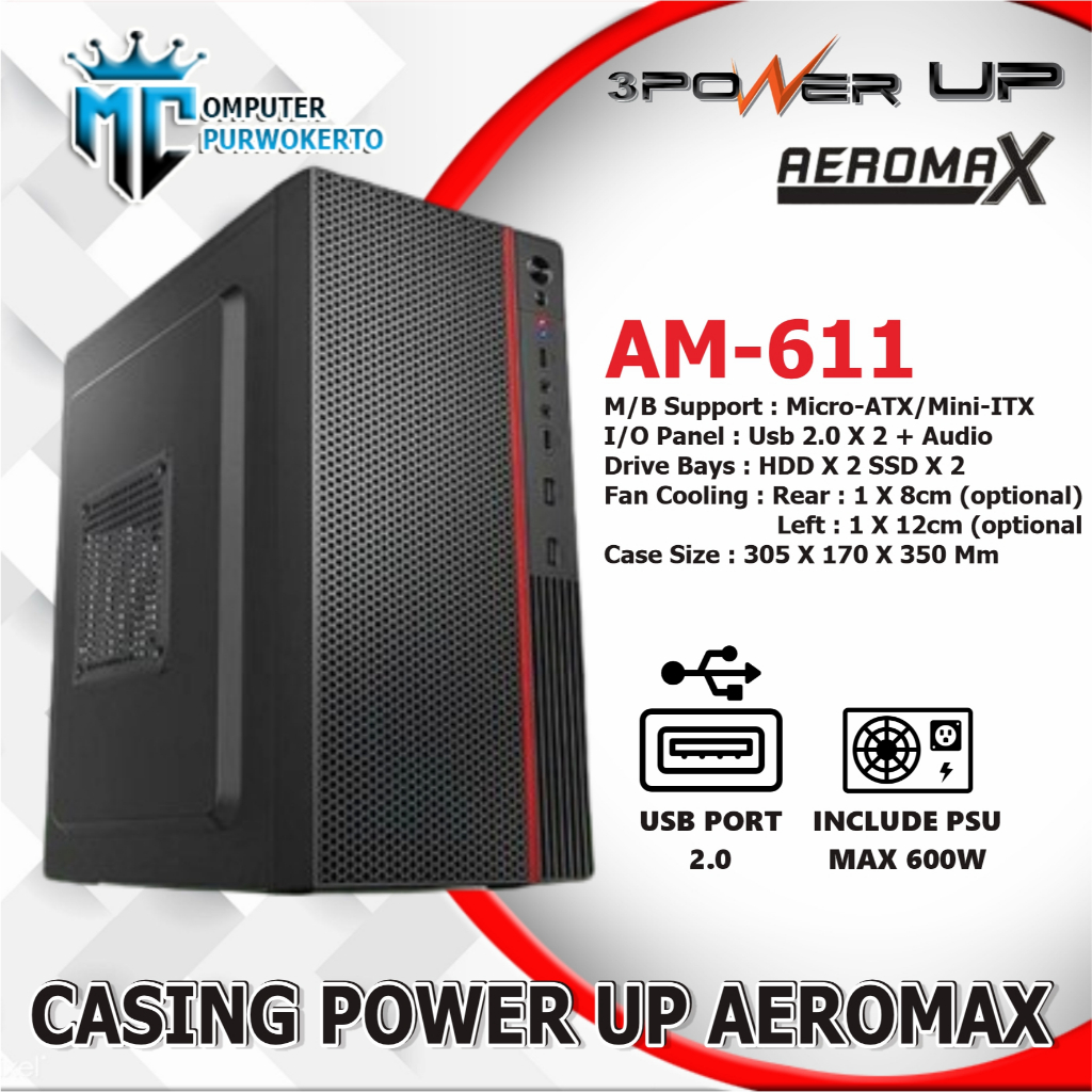 Jual Casing PC 3Power Up AEROMAX AM-10 / AM-511 / AM-550 / AM-610 Include PSU 500W | Shopee ...