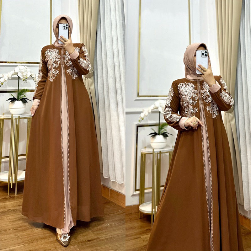 Jual Gamis bordir set hijab terbaru bahan ceruty babydoll premium dress ...