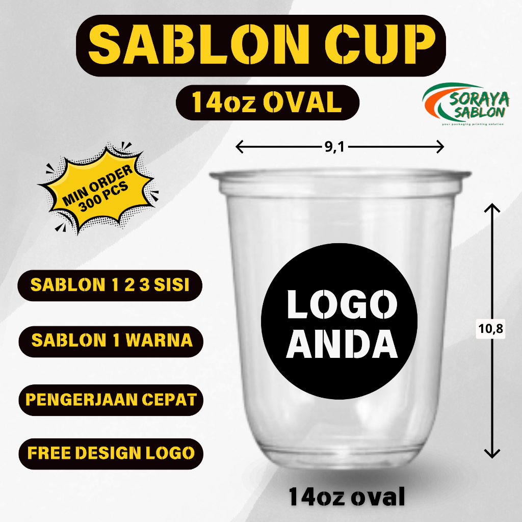 Jual Sablon Cup 14 oz Oval / Sablon Gelas Cup / Sablon Cup Custom / Sablon Gelas Pekaging ...