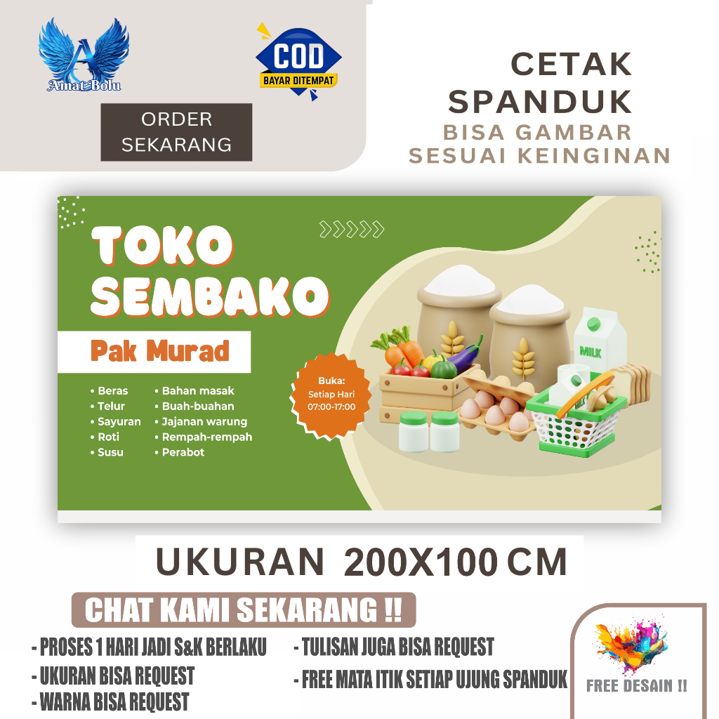 Jual Cetak Spanduk Banner TOKO SEMBAKO PAK MURAD Ukuran 200X100 cm Bisa Request | Shopee Indonesia