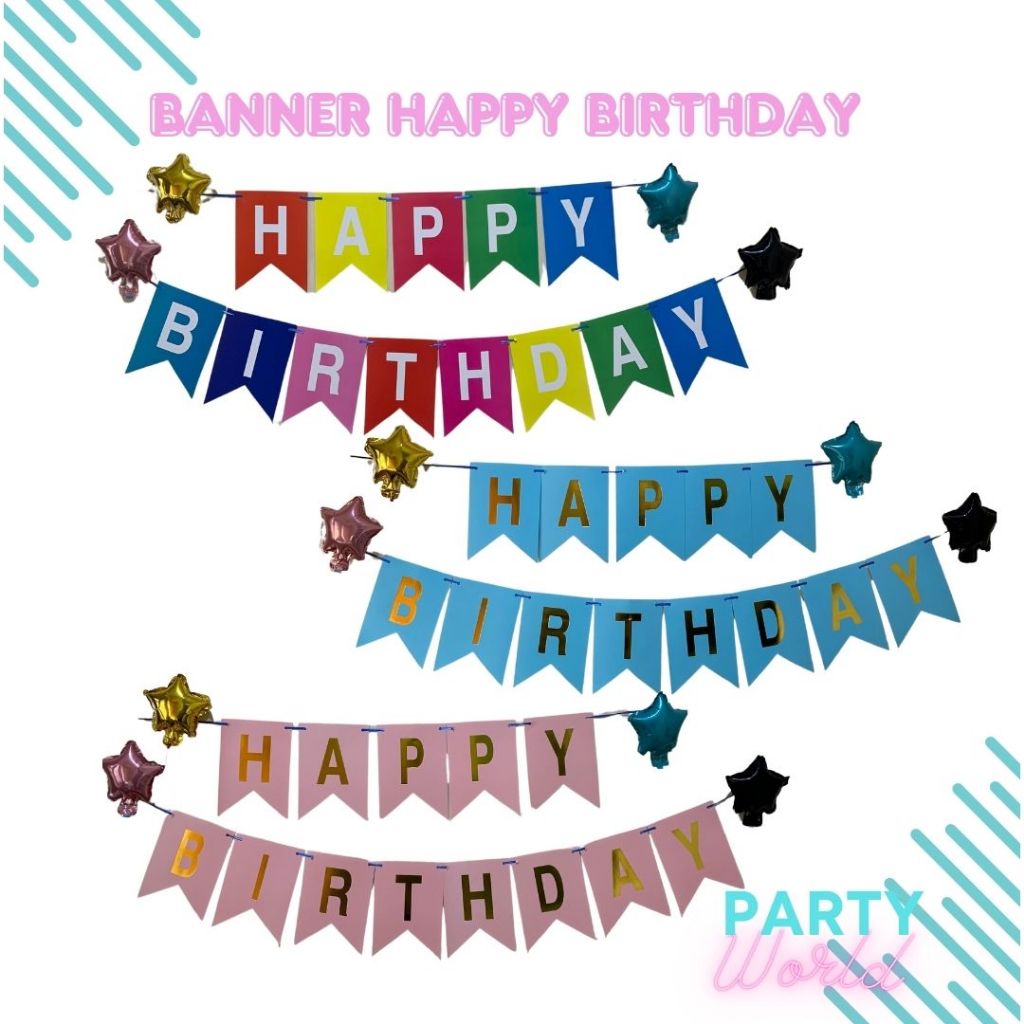 Jual Banner Ulang Tahun Happy Birthday Polos Warna Netral Warm Bunting ...