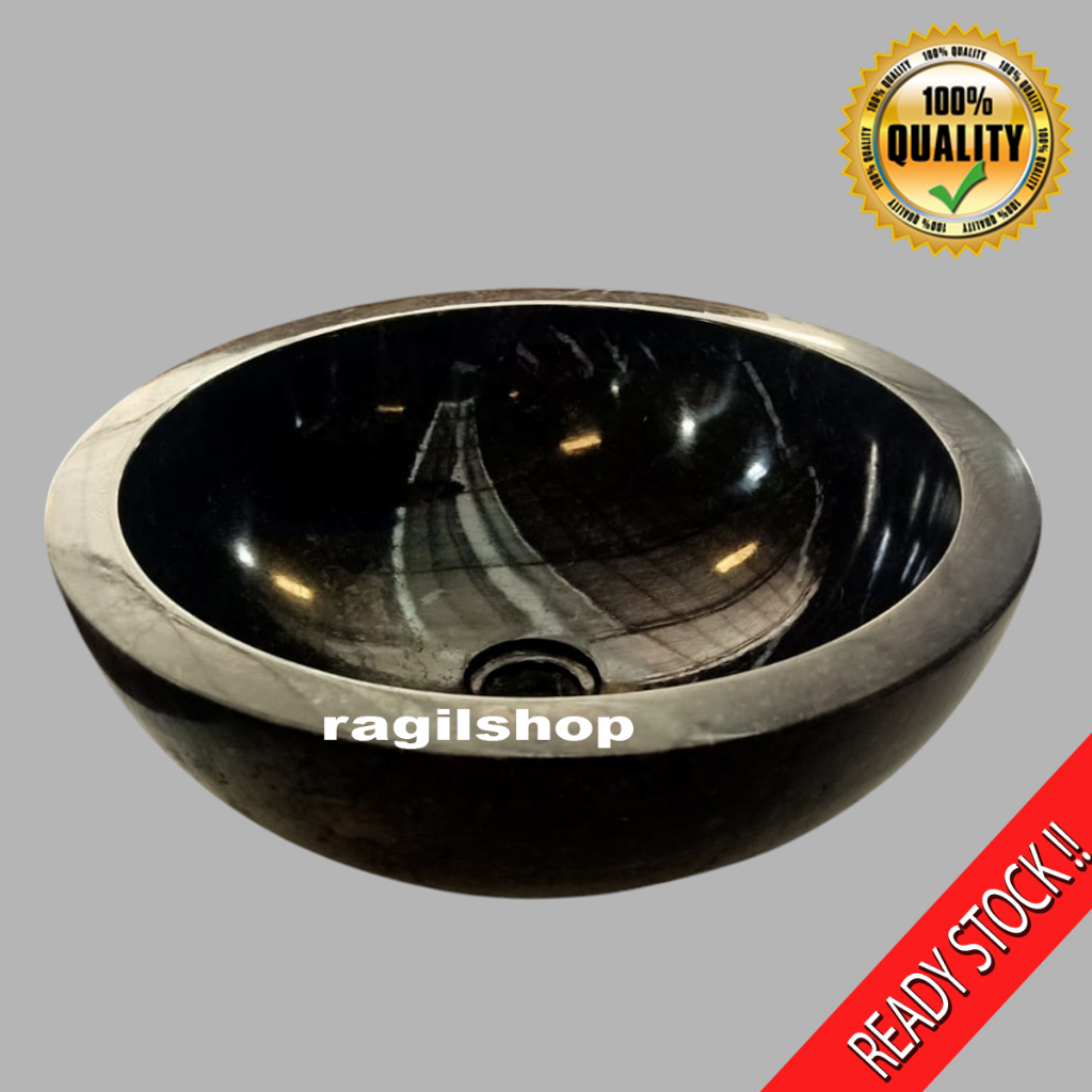 Jual Wastafel Meja Marmer Hitam 35cm Bulat New Normal Baru Halus Luar ...