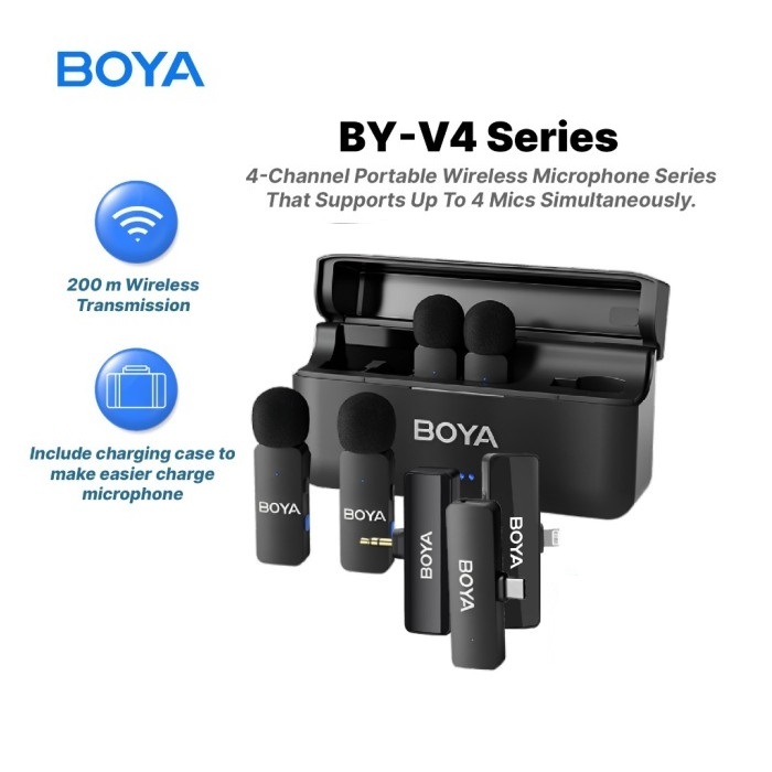 Jual BOYA BY-V4 / V4D / V4U Mikrofon Klip Nirkabel 2.4GHz, 4 Pemancar Ultracompact Wireless ...