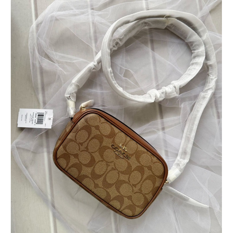 Jual Coach Jamie Mini Camera Bag Signature Khaki Saddle AUTHENTIC ...