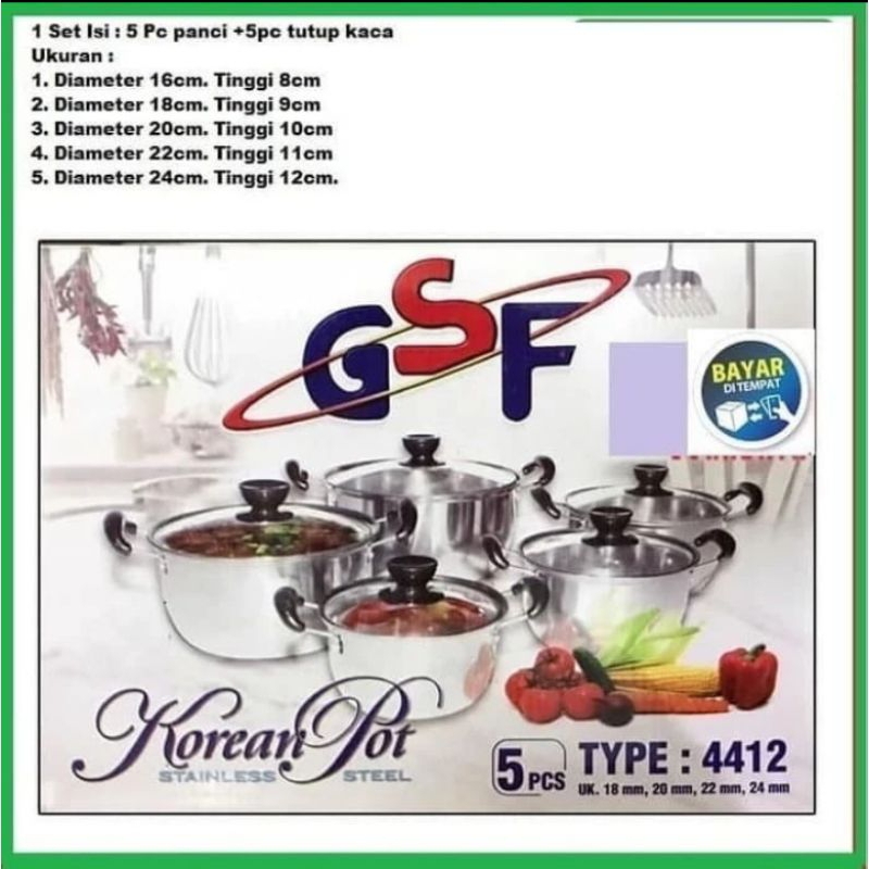Jual Panci Set Korean Korea Pot Stainless Steel 5 PCS GSF 4412 | Shopee ...
