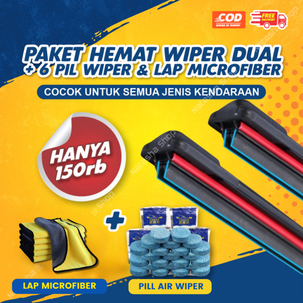 Jual Wiper Mobil Dual Double Karet Frameless + 6 Pil Wiper + Lap ...