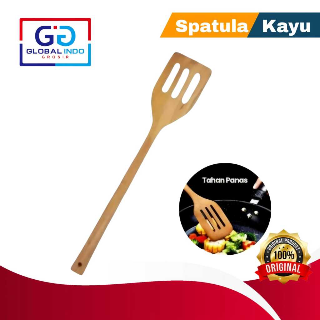 Jual [COD] Spatula Kayu 3 Lubang Spatula Teflon 35 cm Peralatan masak ...