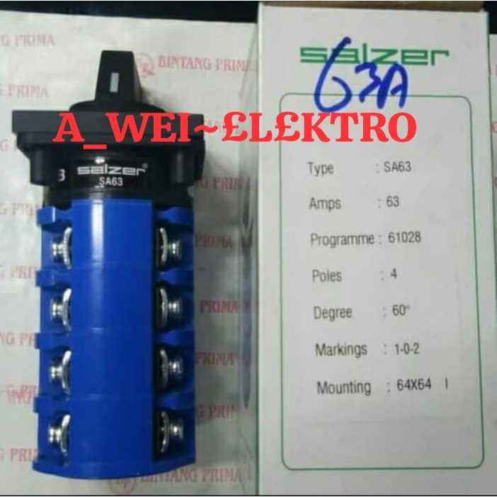 Jual CHANGE OVER SWITCH / ROTARY SWITCH 3 POSISI 4P 4PHOLE 4 PHOLE 4POLE 4 POLE 63A 1-0-2 SA63 ...