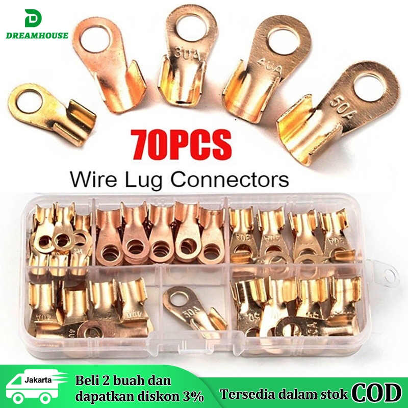 Jual 70PCS Skun Soket Konektor Terminal Gepeng Tembaga Murni kabel Cable Lug Terminal Insulated ...