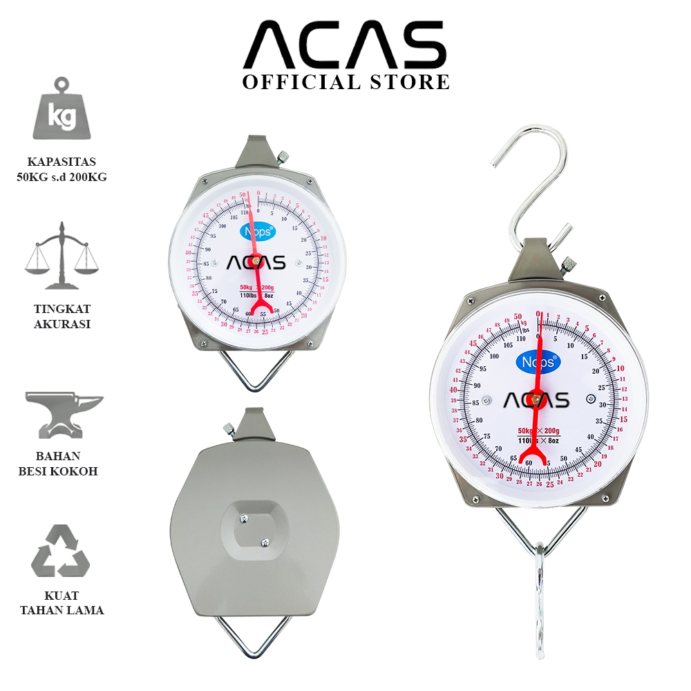 Jual ACAS Hs Analog Timbangan Gantung 50kg - 200kg Jarum Manual Hanging Scale | Shopee Indonesia