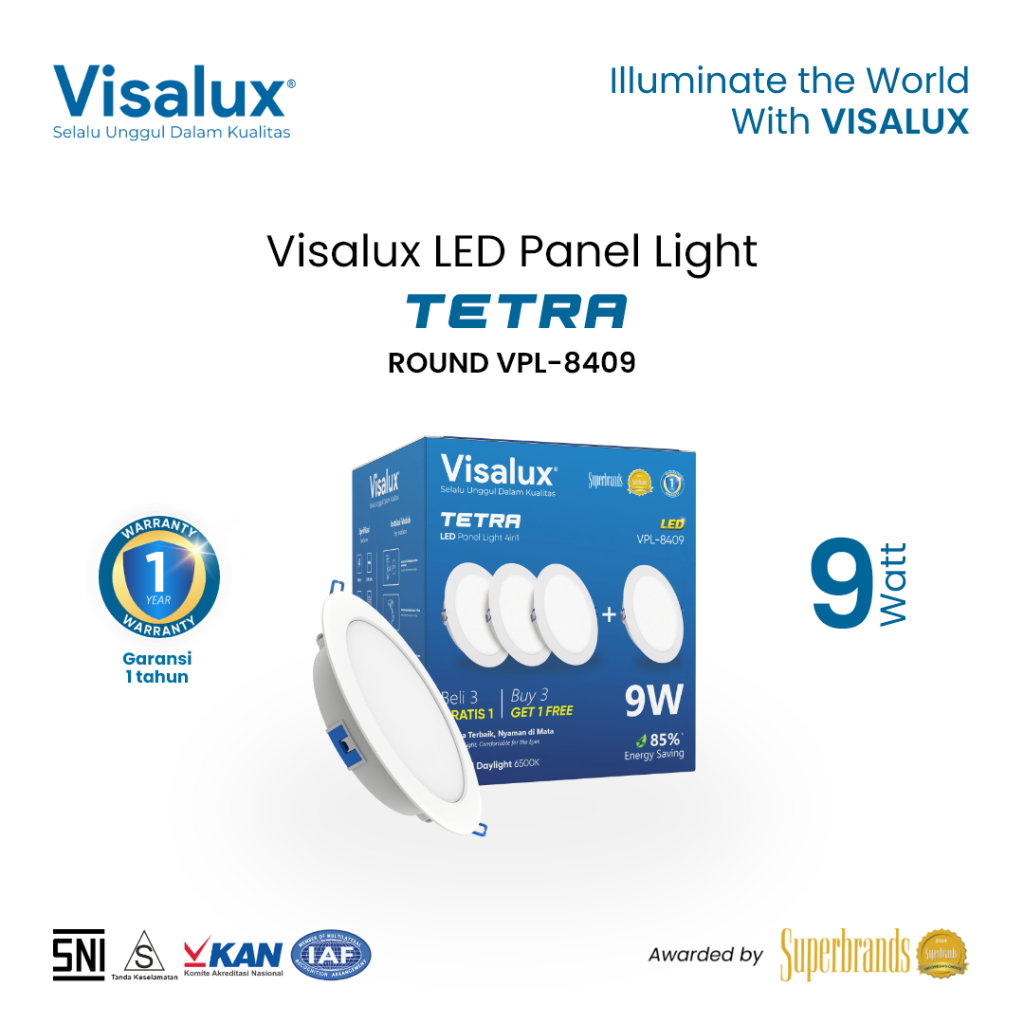 Jual Visalux Tetra LED Panel Light Lampu Plafon Rumah Downlight 9W ...
