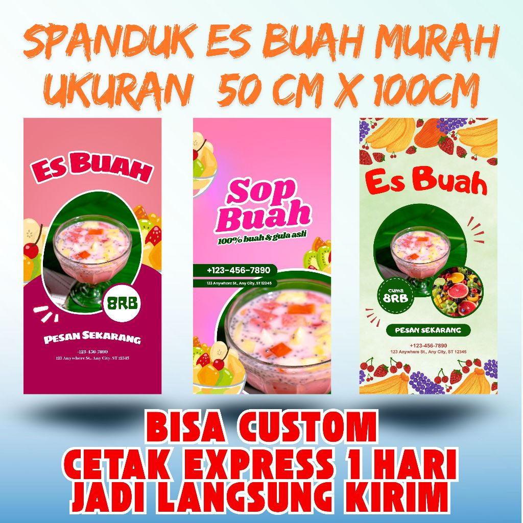 Jual Spanduk Banner Es buah ukuran 50cmx100cm bisa Custom nama Murah ...