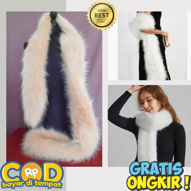Jual syal bulu Korea panjang lembut / Scarf Bulu Korean style perempuan ...