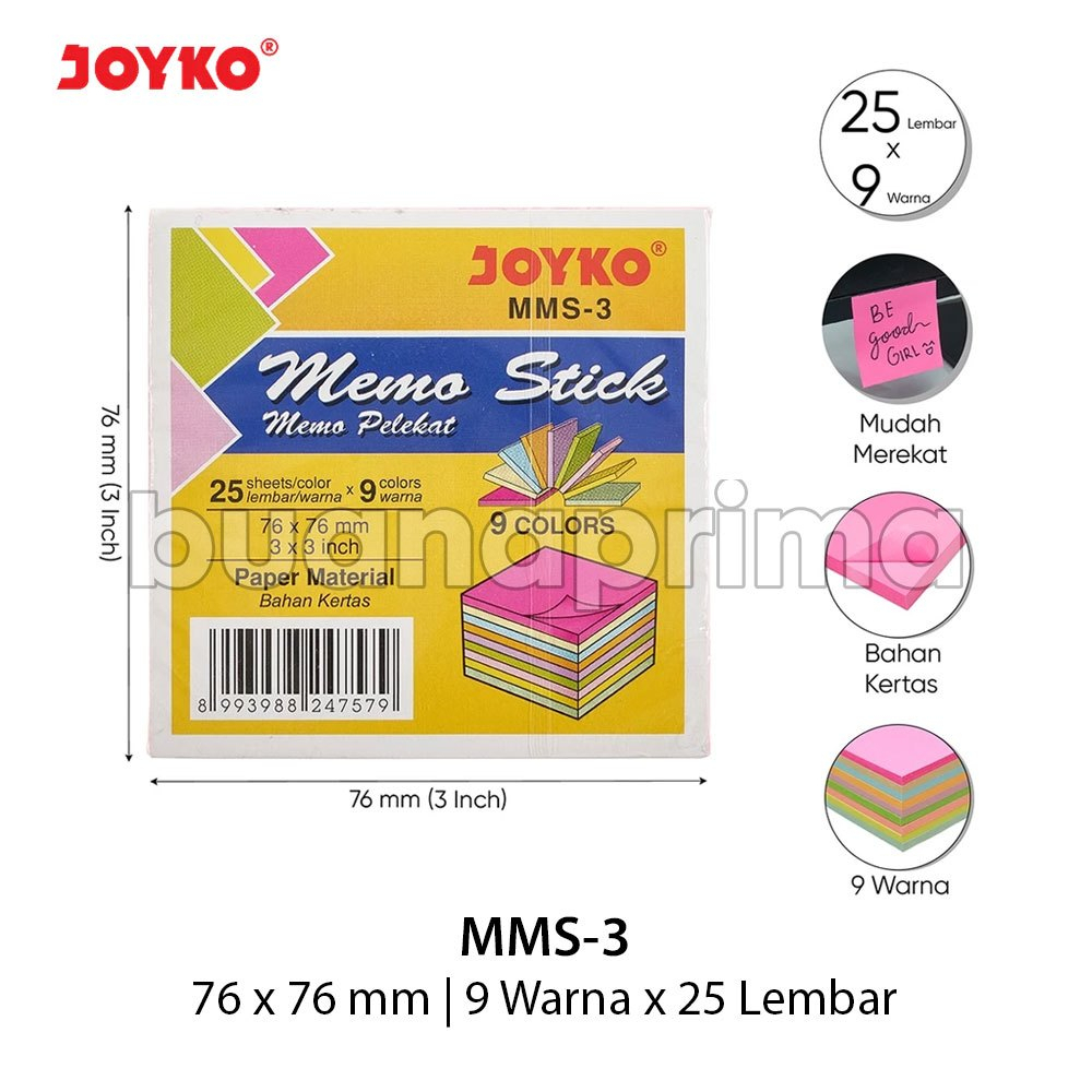 Jual Sticky Notes Joyko MMS-3 76 x 76 mm Stick Note It Besar 3 x 3 inch ...