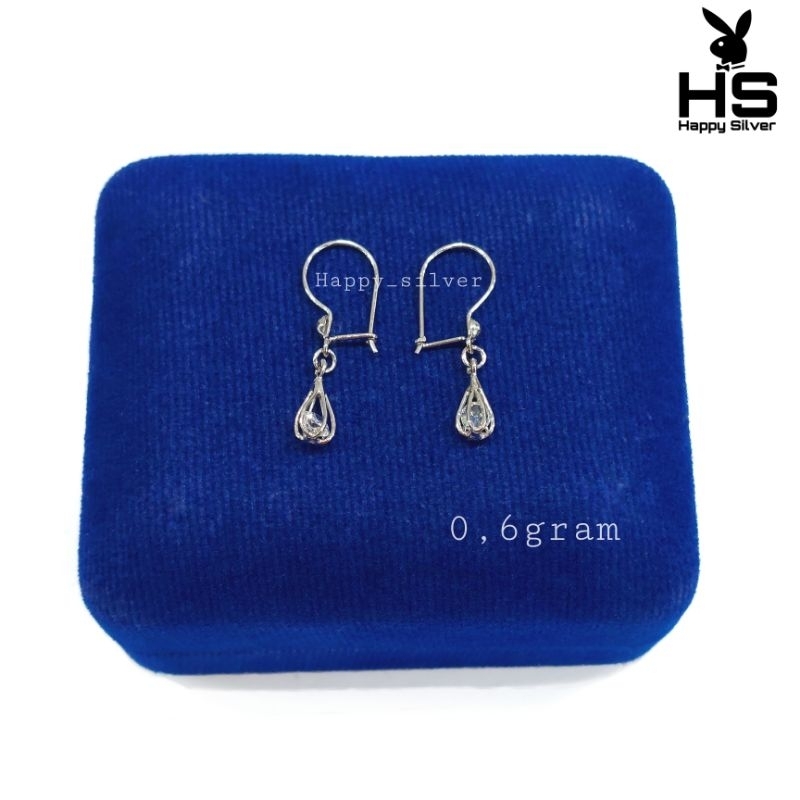 Jual Anting Kait Perak Asli Silver 925 Lapis Emas Putih Model Kait Gantungan Sangkar Permata ...