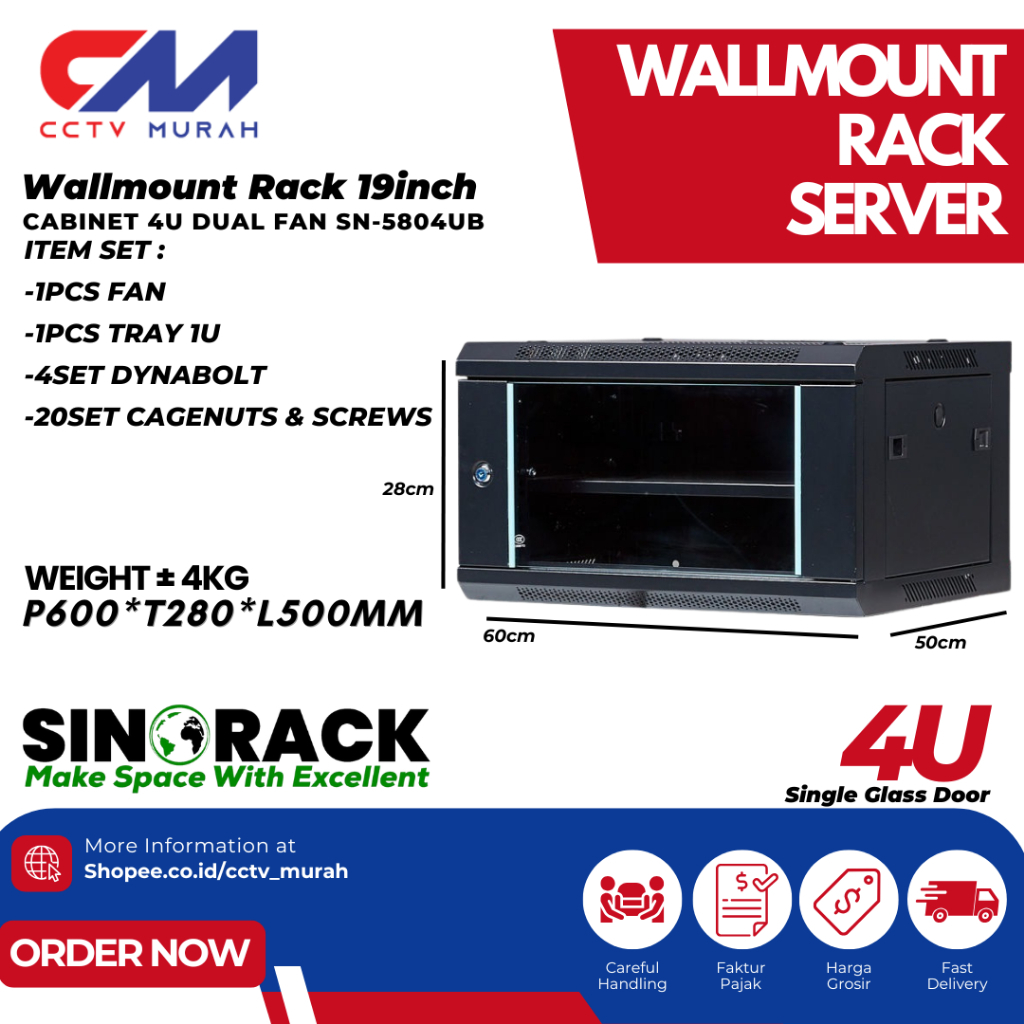 Jual Wallmount Rack Server 4U Depth 500mm /Rak Server Ukuran 4U Single ...