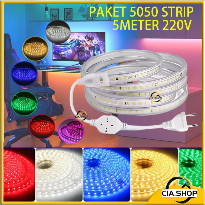 Jual Paket Lampu Strip LED 5050 SMD 5 Meter / Lengkap Tinggal Colok ...