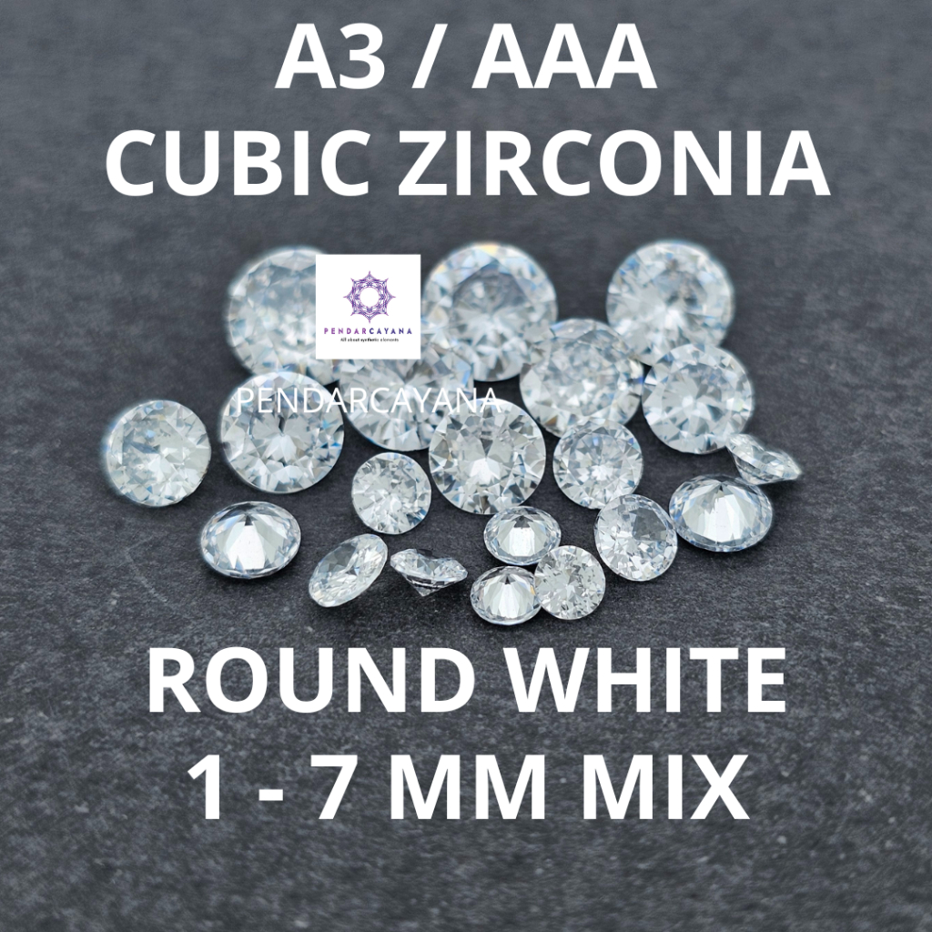 Jual batu permata sirkon A3 cubic zirconia 1mm - 7mm bulat putih ukuran campur | Shopee Indonesia