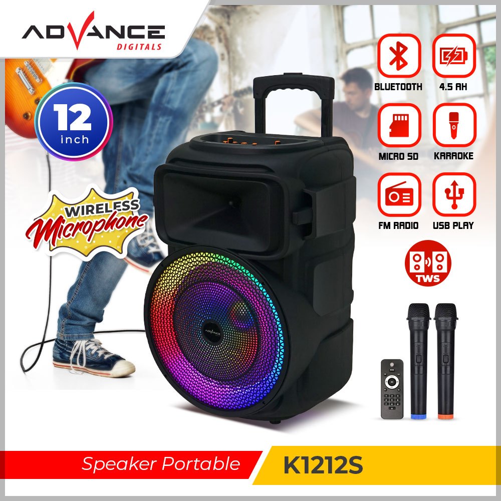 Jual Advance Speaker Bluetooth 12 Inch Outdoor Karaoke Super Bass With 1 Mic Wireless Speaker ...