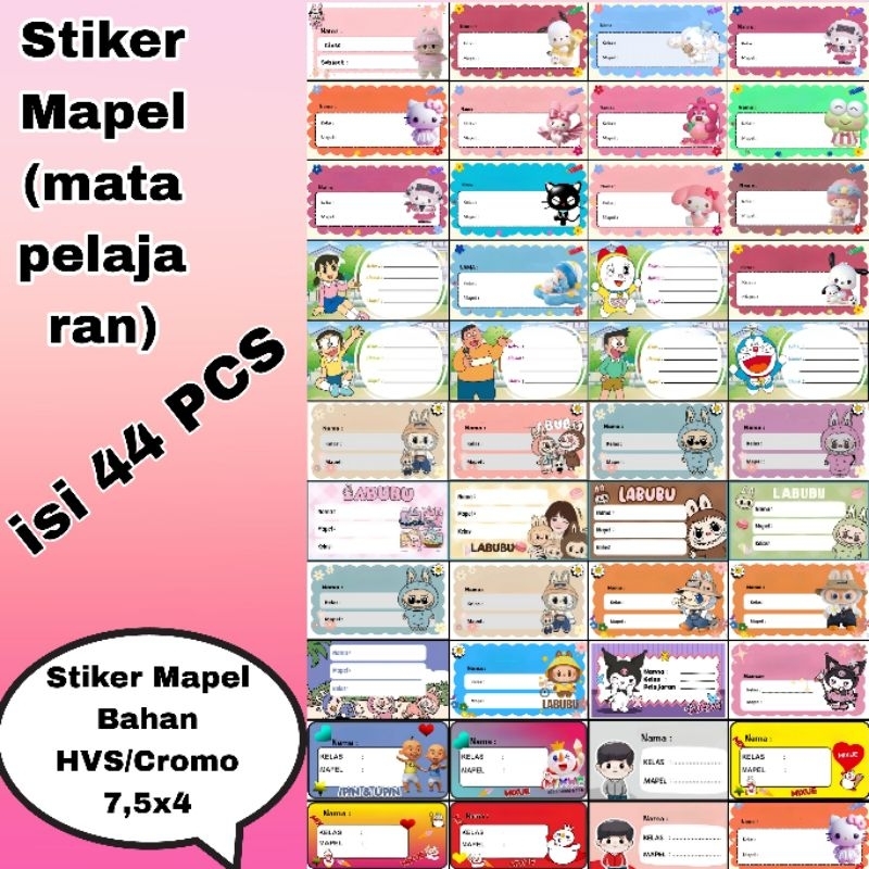 Jual ISI 44 PCS STIKER LABEL PELAJARAN - STIKER MAPEL - STIKER MATA ...