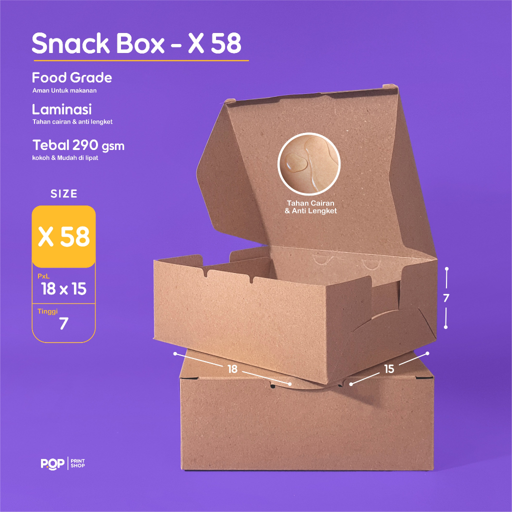 Jual Snack Box 18x15x7 Bahan Kertas Kraft Coklat 290gsm | Full Laminasi ...