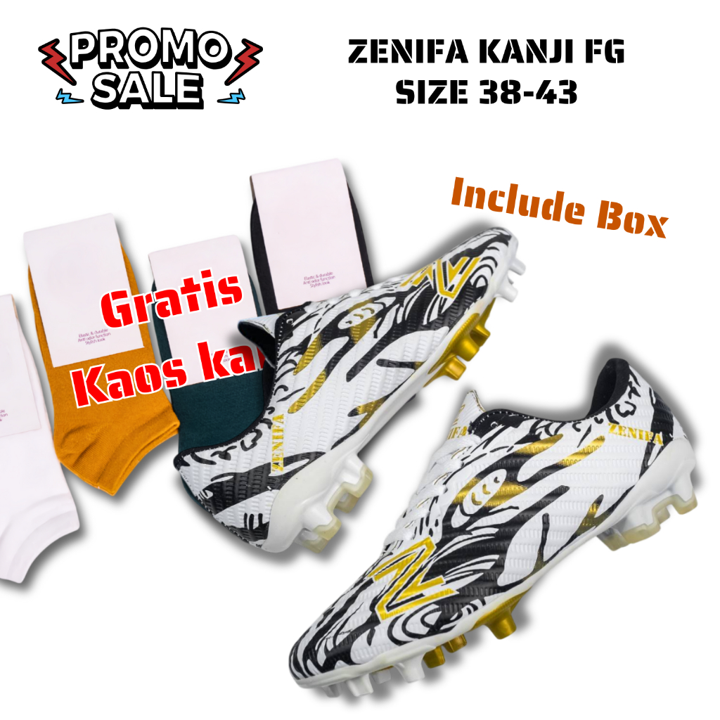 Jual Sepatu Sepak Bola Zenifa Brand Lion FG Black Gold Dewasa dan Anak ...