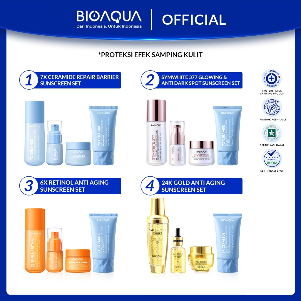 Jual BIOAQUA 4pcs Skincare Paket With Sunscreen Wajah / Facial Wash ...