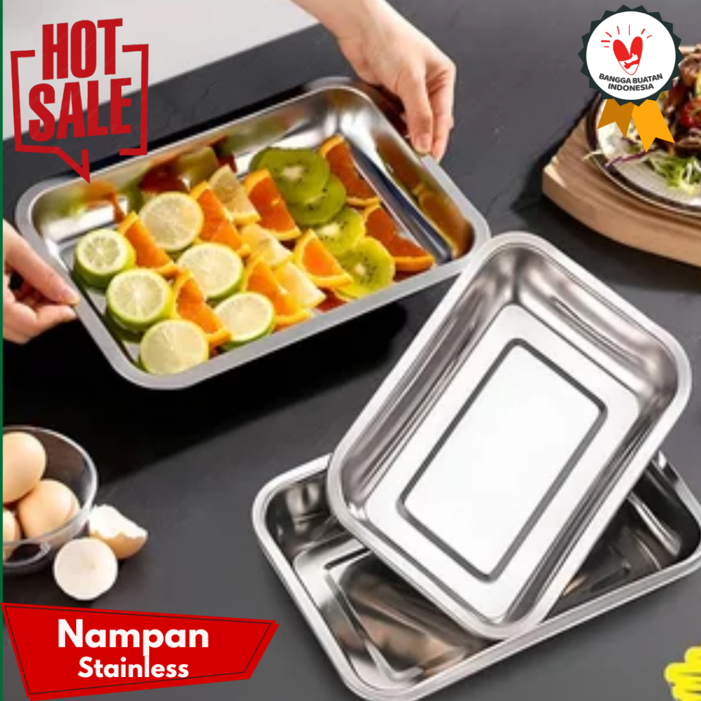 Jual nampan stainless persegi tempat makanan serbaguna / nampan peniris ...