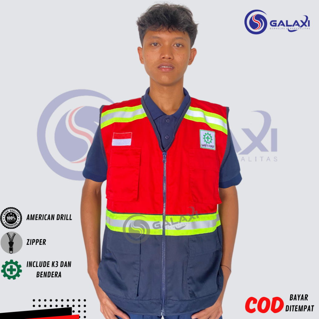 Jual ROMPI SAFETY warna DONGKER kombinasi MERAH scotlight rompi safety ...