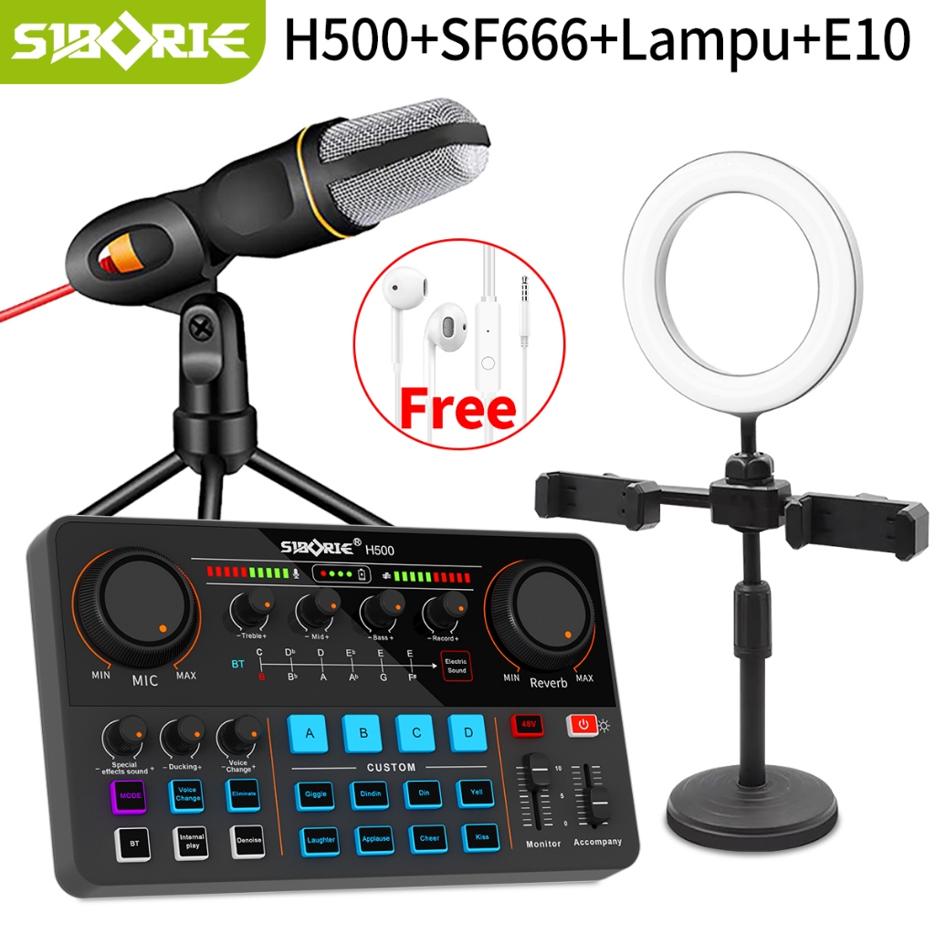 Jual Siborie H500 soundcard+SF666 mic paket lengkap set Bluetooth Sound ...