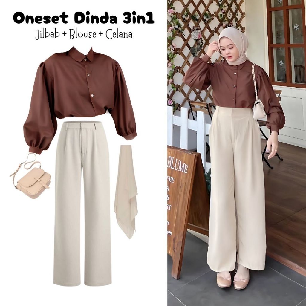 Jual One set 3in1 baju kemeja blouse kerah celana kulot highwaist cullote pant jilbab bella ...