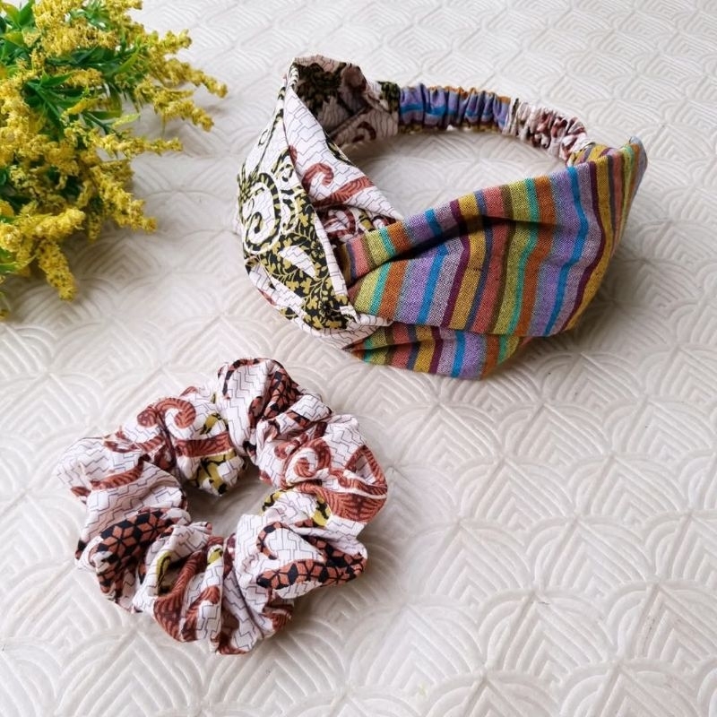 Jual Set Bandana/hairband/bando dan Scrunchie Batik Tenun Lurik ...