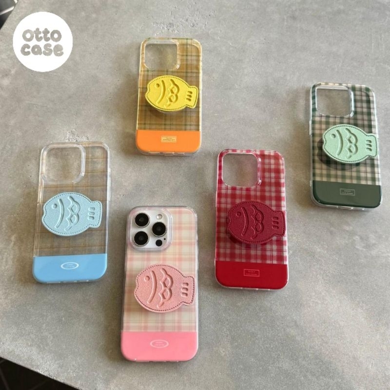 Jual ottocase | simple plaid phone case with fish pop socket for iphone ...