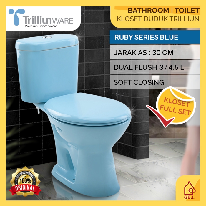 Jual KLOSET DUDUK TRILLIUNWARE RUBY WARNA BIRU MUDA AS 30 CM DUAL FLUSH ...