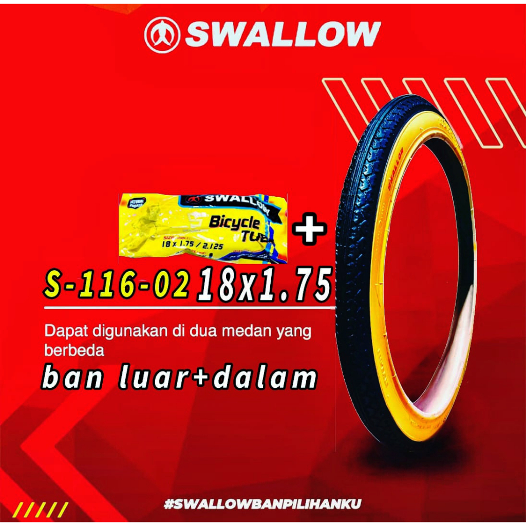 Jual ban luar dalam sepeda 18x1.75 swallow kuat dan tahan lama cocok untuk sepeda 18 inch bmx ...