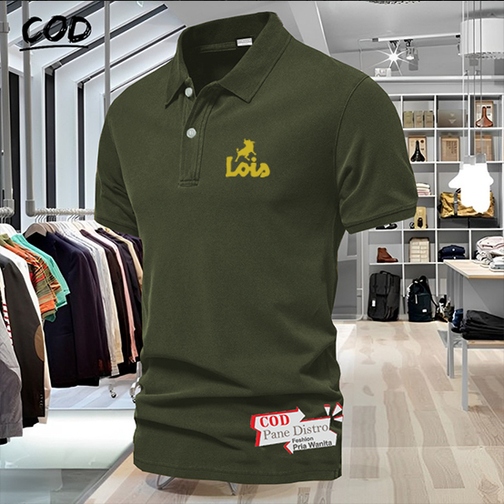 Jual (COD) T-shrit POLO kerah Lois Text Gold Quality Kaos Kerah Dewasa Shirt / Kaos Wangki Pria ...