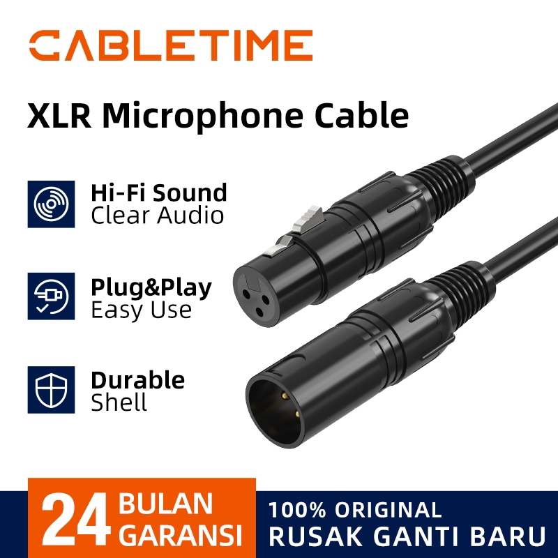 Jual CABLETIME Kabel Aux Audio Microphone XLR Male to Female | Shopee ...