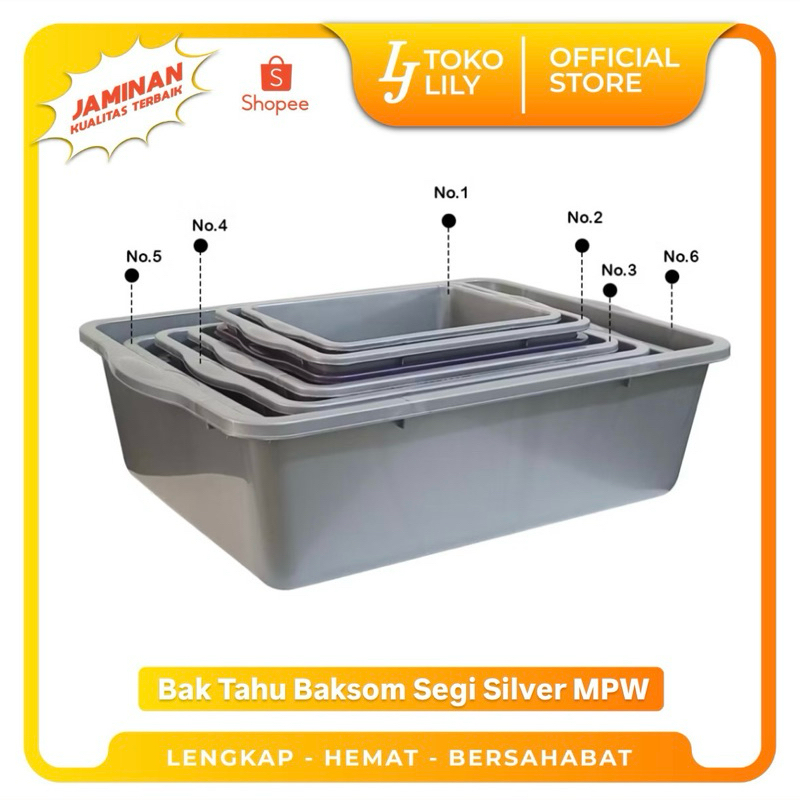Jual Bak Tahu Segi Baskom Silver Wadah Pasir Kucing No 1-5 MPW | Shopee ...