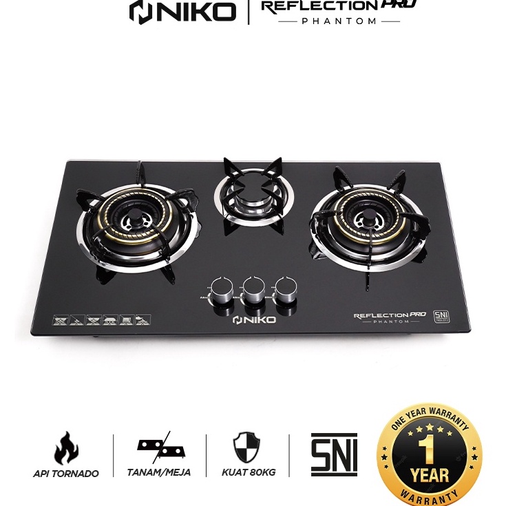 Jual LANGSUNG ATC Niko Kompor Gas Tanam Kaca 3 Tungku Pro Phantom Next ...